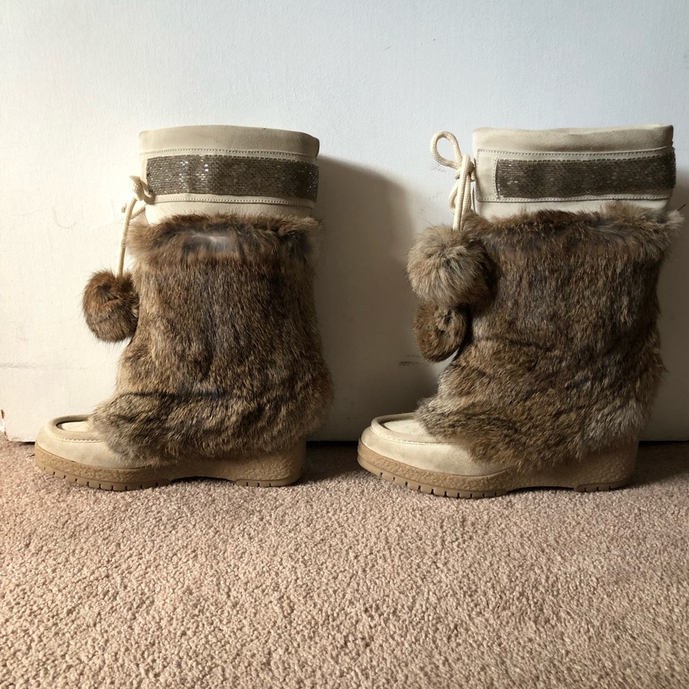 Coach Maryann Rabbit Fur Wedge Boots - Gem